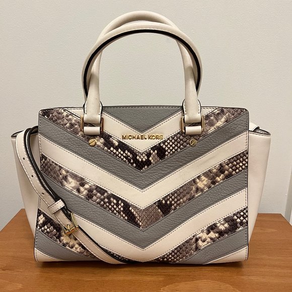 Michael Kors | Bags | Michael Kors Selma Medium Tricolor Snake Satchel Handbag | Poshmark
